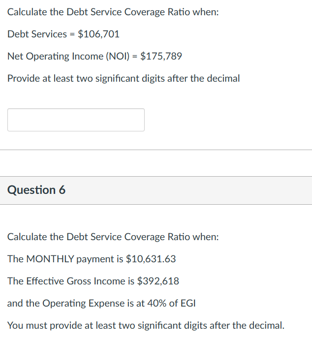 Solved Calculate the Debt Service Coverage Ratio when: Debt | Chegg.com