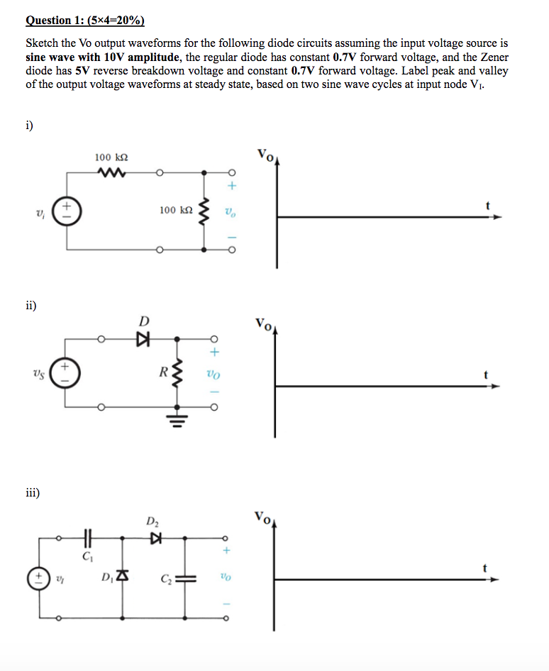 Solved Question 1: (5x4=20%) Sketch the Vo output waveforms | Chegg.com