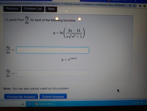 Solved work.concordia.ca/webwork2/MATH 203 Winter | Chegg.com