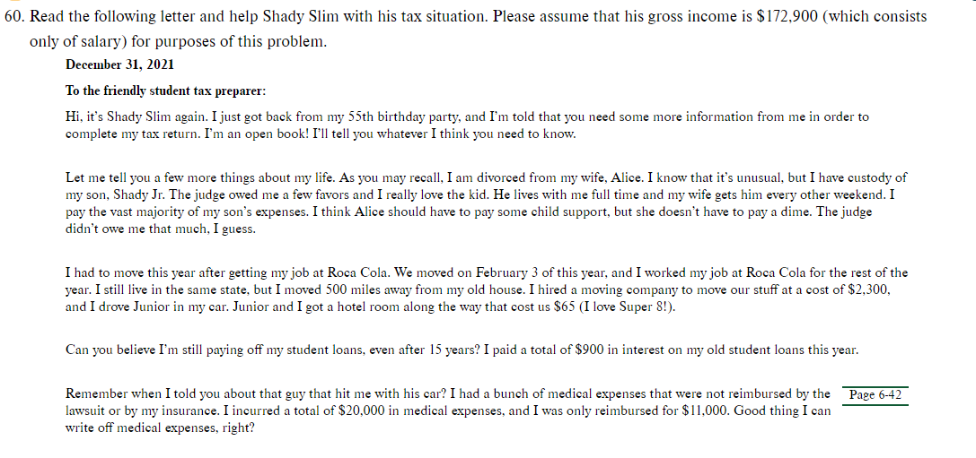 Solved 60. Read the following letter and help Shady Slim | Chegg.com