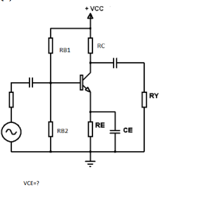 Solved + VCC RC RB1 RY RE RB2 CE VCE=? | Chegg.com