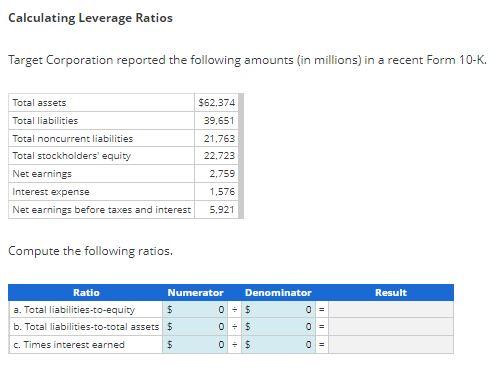 Solved Calculating Leverage Ratios Target Corporation | Chegg.com