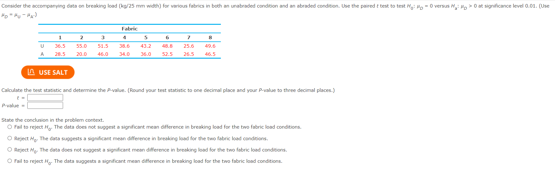 Solved Consider the accompanying data on breaking load ( | Chegg.com