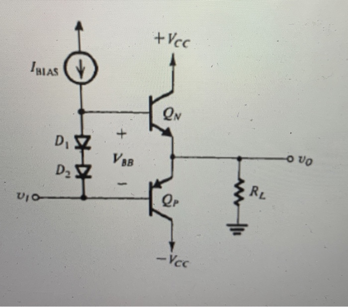 Solved . A class AB output stage using a two-diode bias | Chegg.com