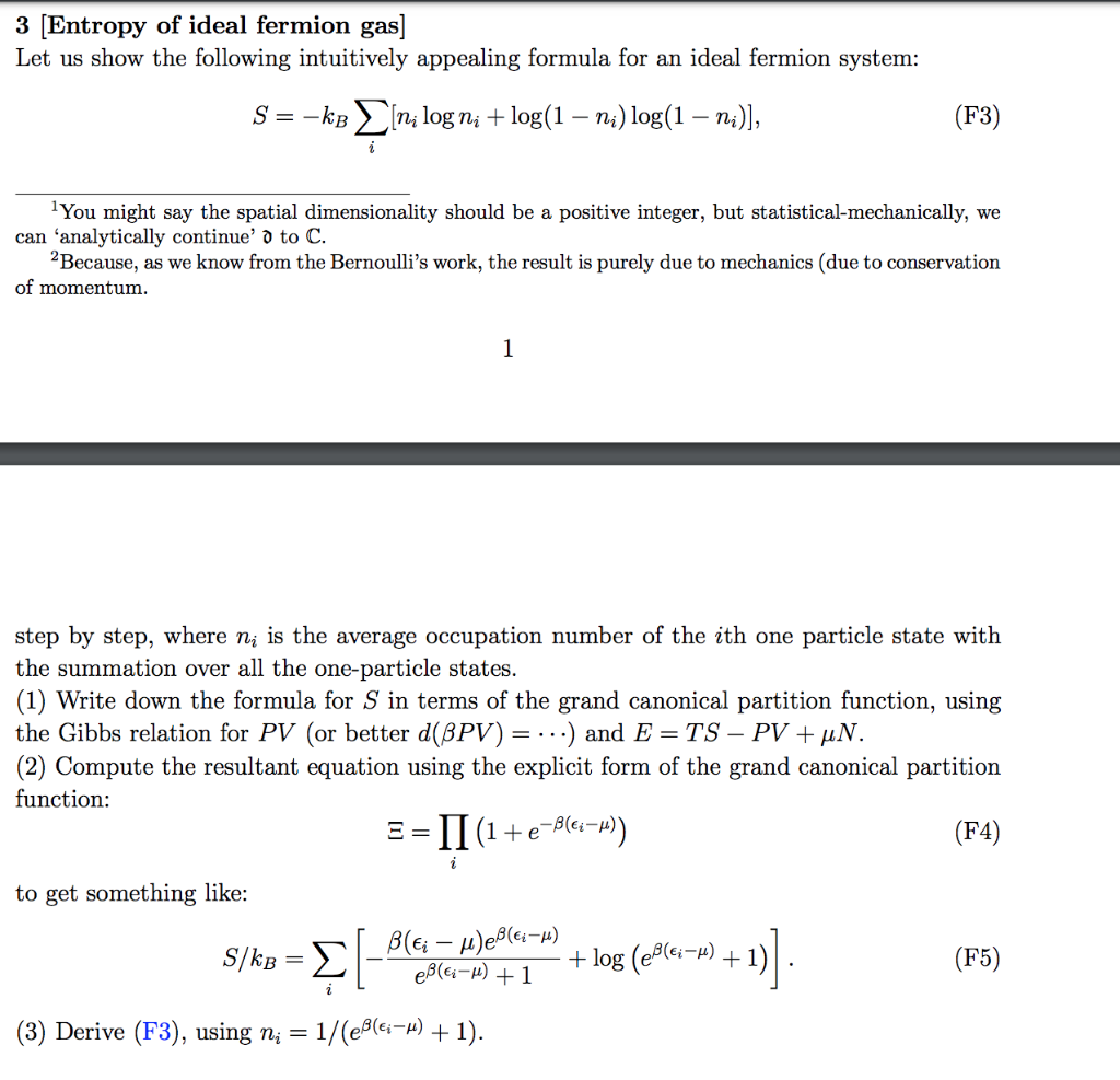 3 [Entropy of ideal fermion gas] Let us show the | Chegg.com