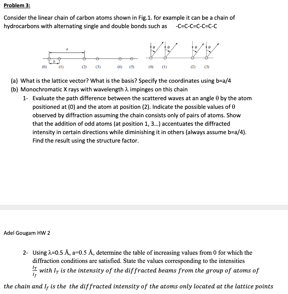 Solved Problem 3: Consider the linear chain of carbon atoms | Chegg.com