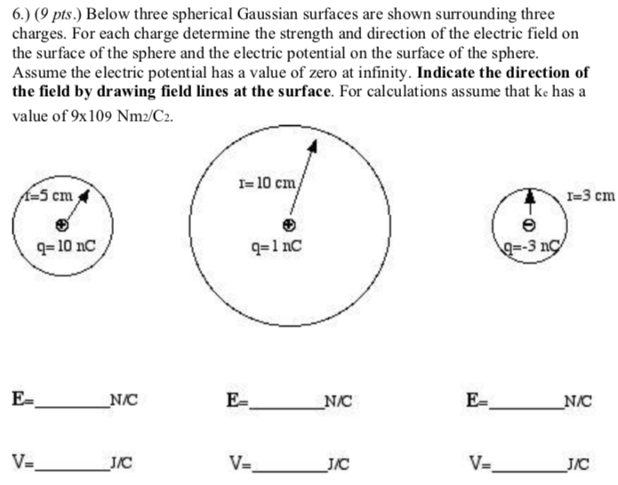 Solved 6.) (9 pts.) Below three spherical Gaussian surfaces | Chegg.com