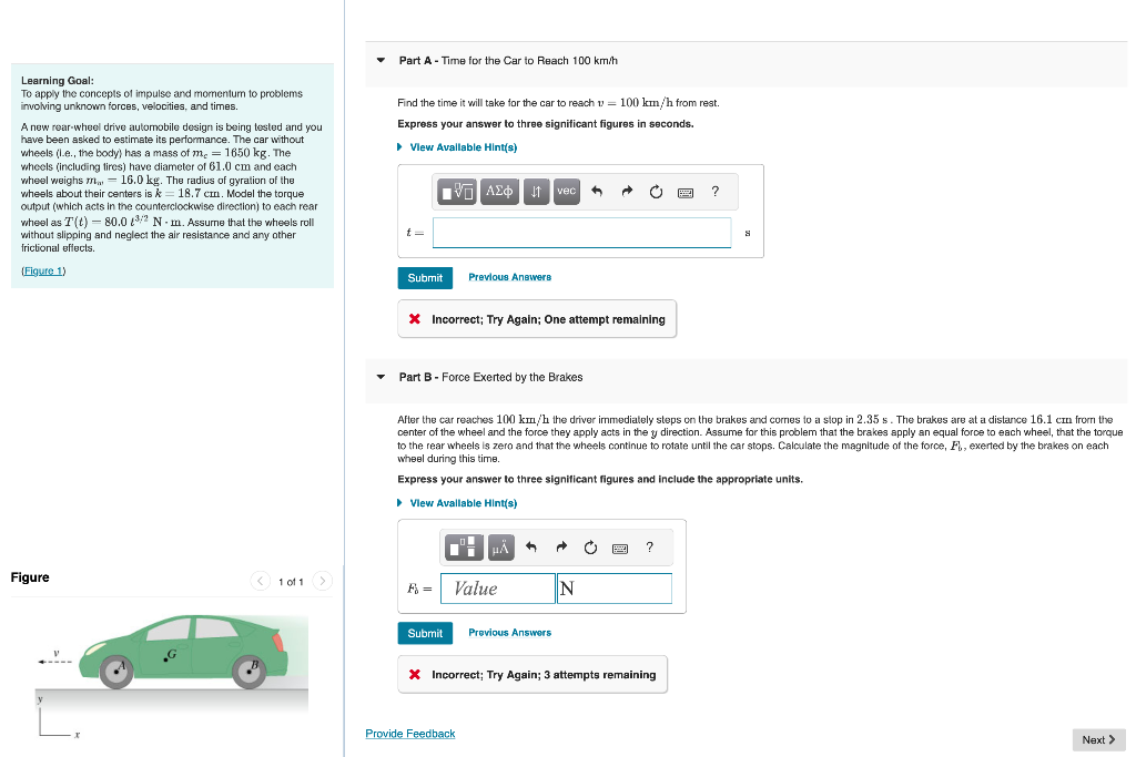 Solved Part A - Time for the Car to Reach 100 km/h Learning | Chegg.com