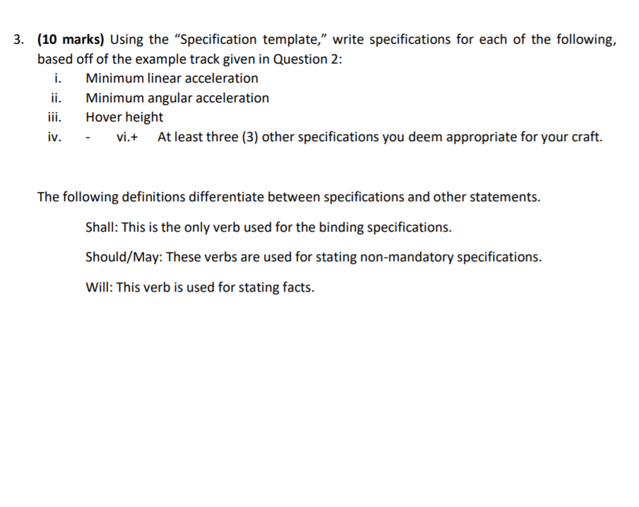 3. (10 marks) Using the “Specification template,” | Chegg.com