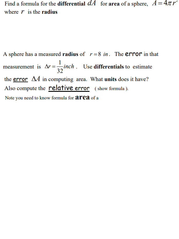 Solved Find a formula for the differential dA for area of a | Chegg.com