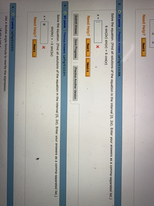 Solved Need Help? ReadIt 2. O 01 points I LarTrig10 2.5.008 | Chegg.com Solved Need Help? ReadIt 2. O 01 points I LarTrig10 2.5.008 | Chegg.com