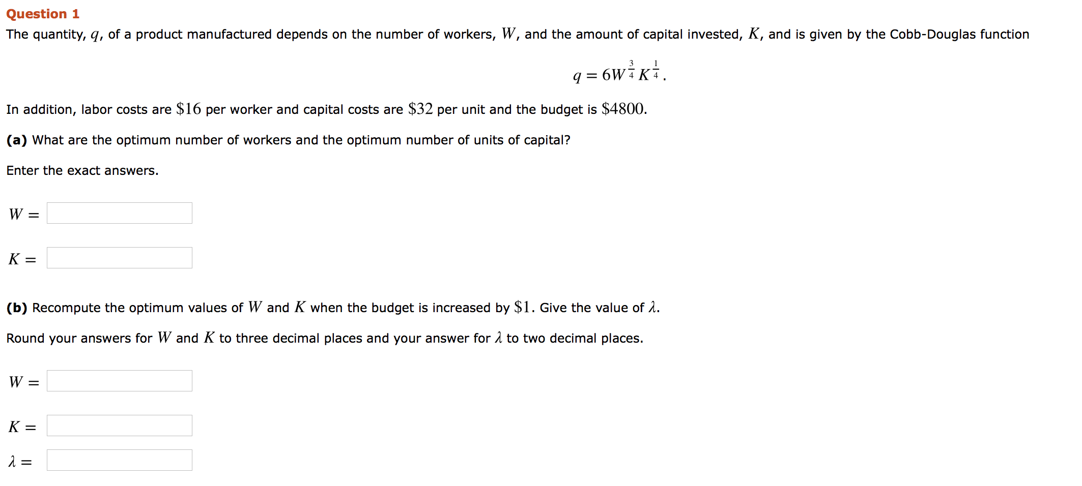 Solved Question 1 The quantity, q, of a product manufactured | Chegg.com