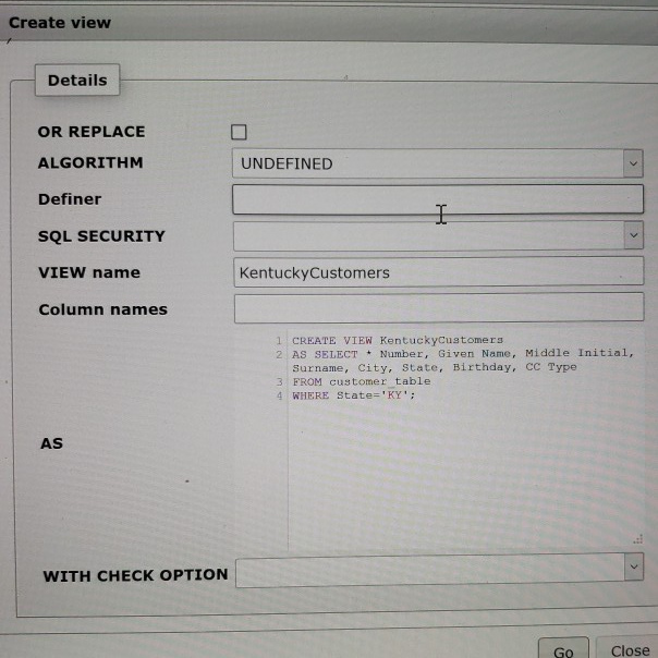 Solved Create view Details OR REPLACE ALGORITHM Definer SQL | Chegg.com