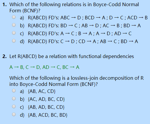 Solved 1. Which of the following relations is in Boyce-Codd | Chegg.com