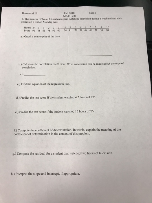 Solved Name Fall 2018 MATH 241 Homework II 1. The number of | Chegg.com