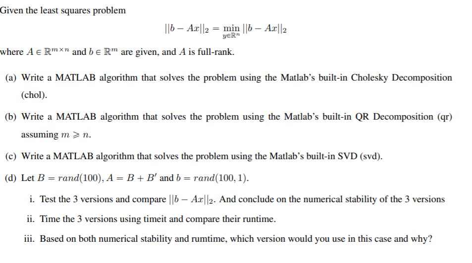 Given the least squares problem || b – Ax||2 = min | Chegg.com