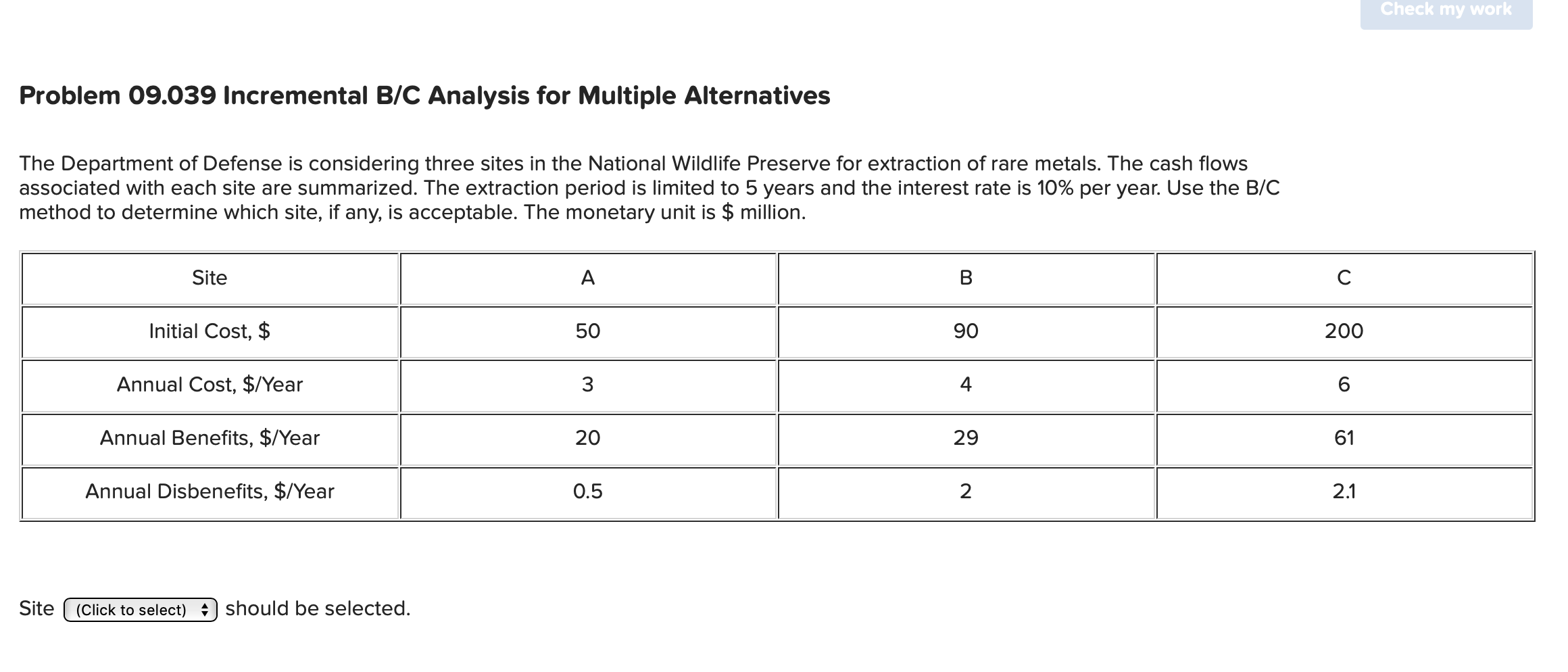 Solved Check my work Problem 09.039 Incremental B/C Analysis | Chegg.com
