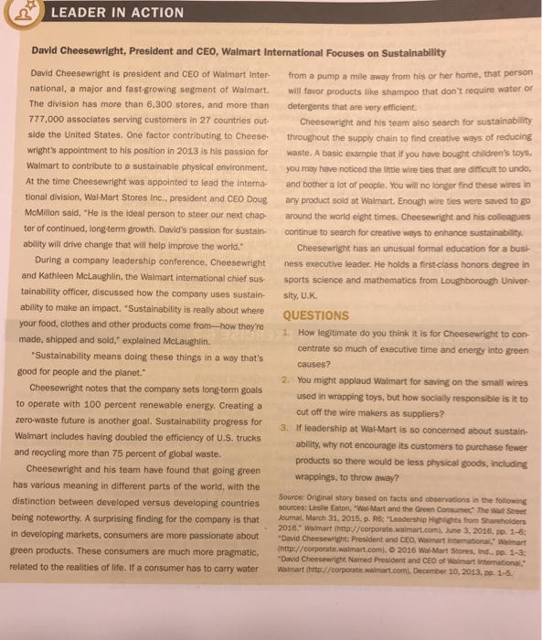 Solved LEADER IN ACTION David Cheesewright, President and | Chegg.com