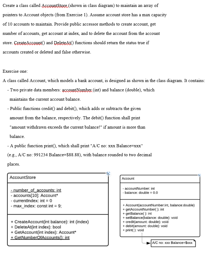 Solved C++ Code : Create a class called AccountStore (shown | Chegg.com