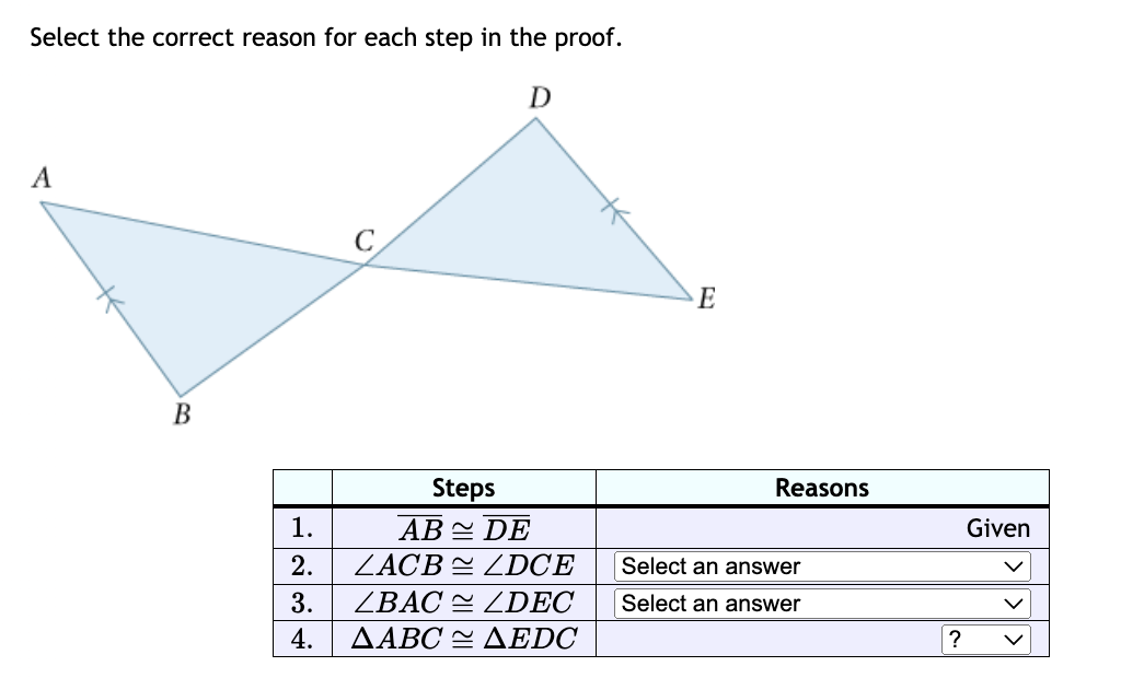 Solved Select the correct reason for each step in the proof. | Chegg.com