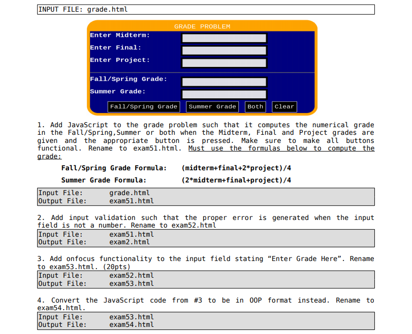 Solved INPUT FILE: grade.html GRADE PROBLEM Enter Midterm: | Chegg.com