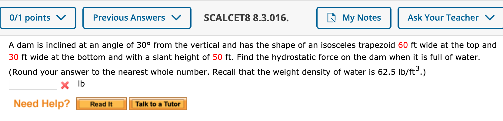 Solved 0/1 points v Previous Answers V SCALCET8 8.3.016. My | Chegg.com