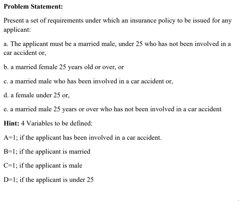 Solved Problem Statement: Present a set of requirements | Chegg.com