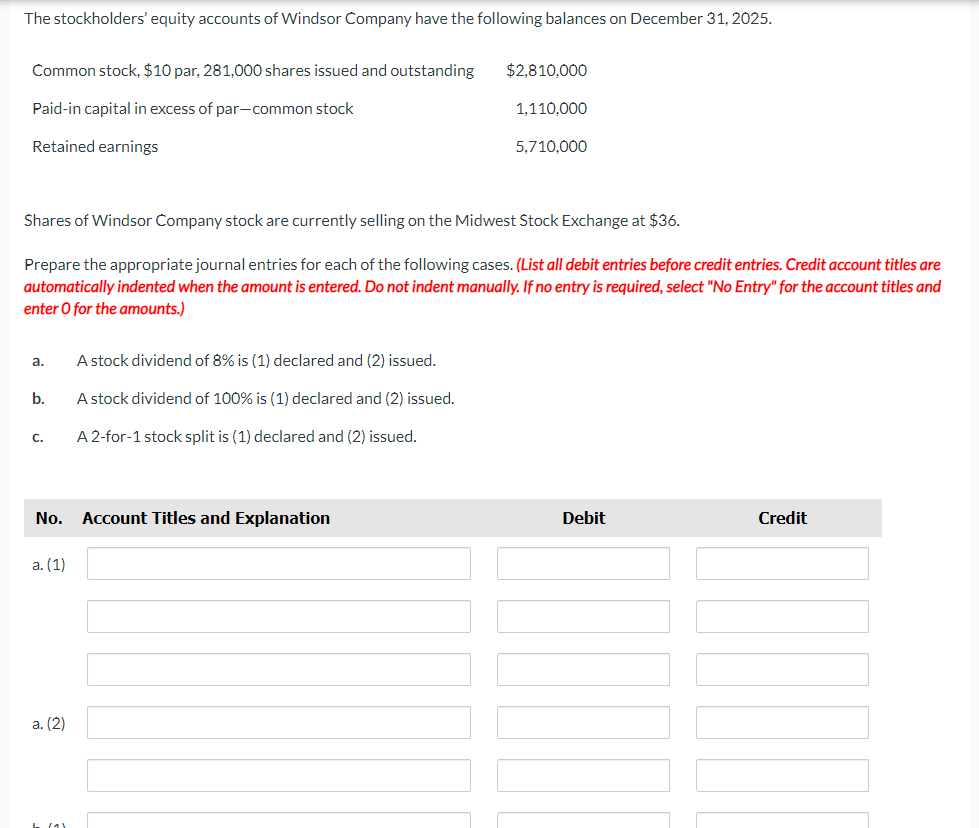 The stockholders' equity accounts of Windsor Company | Chegg.com