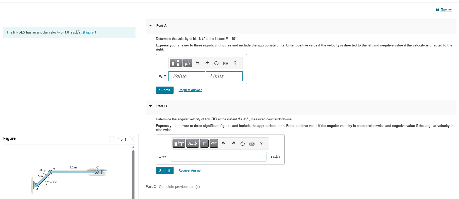 Solved The link AB has an angular velocity of 1.8rad/s. | Chegg.com