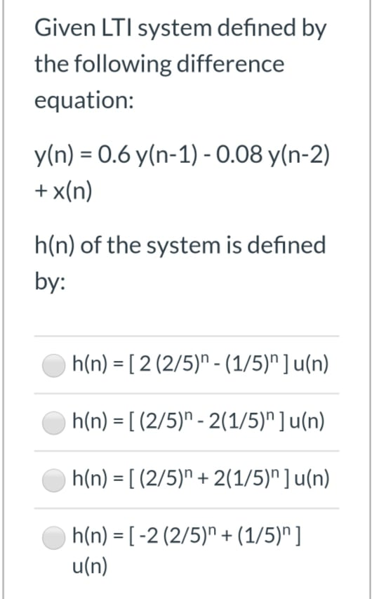 Solved Given LTI system defined by the following difference | Chegg.com