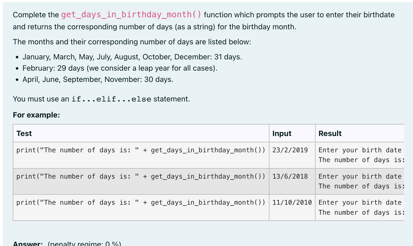 Solved Complete the get_days_in_birthday_month() function | Chegg.com