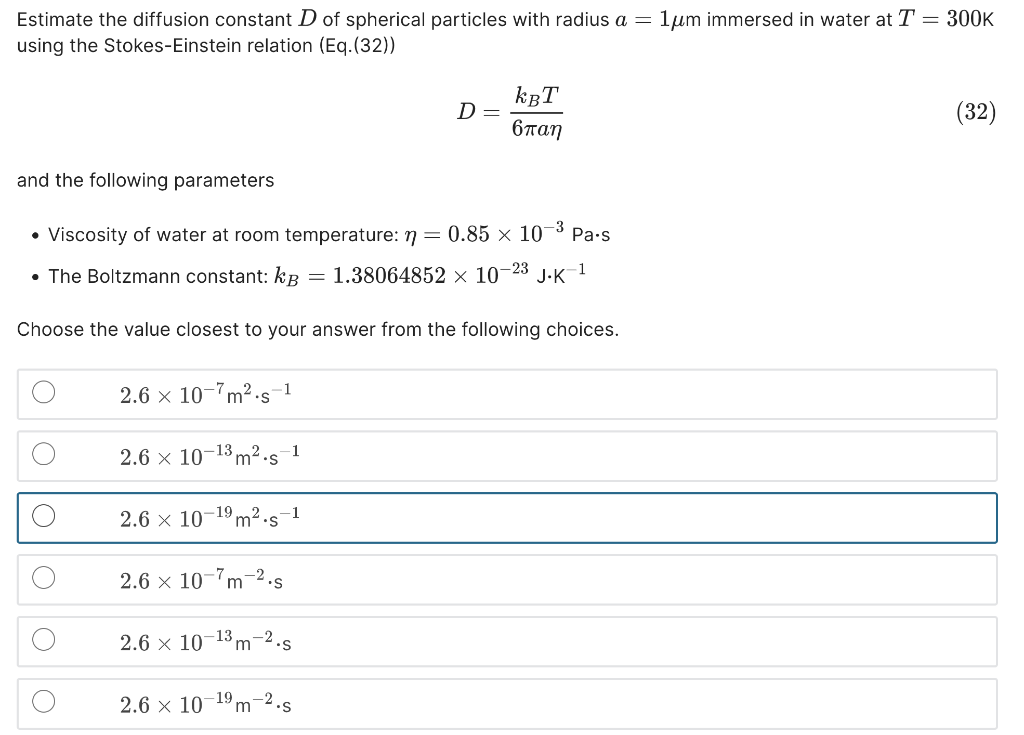 Solved Estimate the diffusion constant D of spherical | Chegg.com