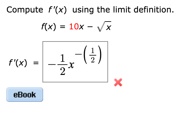 Solved Compute f'(x) using the limit definition. f(x) = 10x | Chegg.com