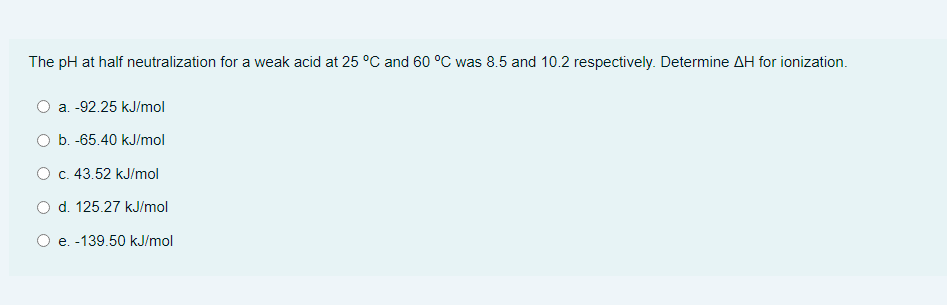 Solved The pH at half neutralization for a weak acid at 25 | Chegg.com