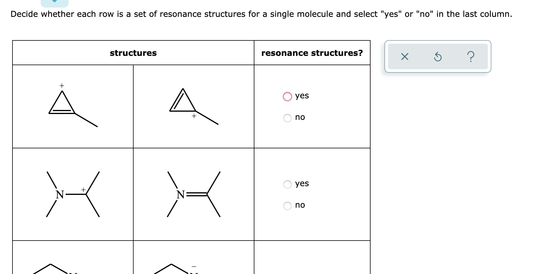 Decide whether each row is a set of resonance | Chegg.com