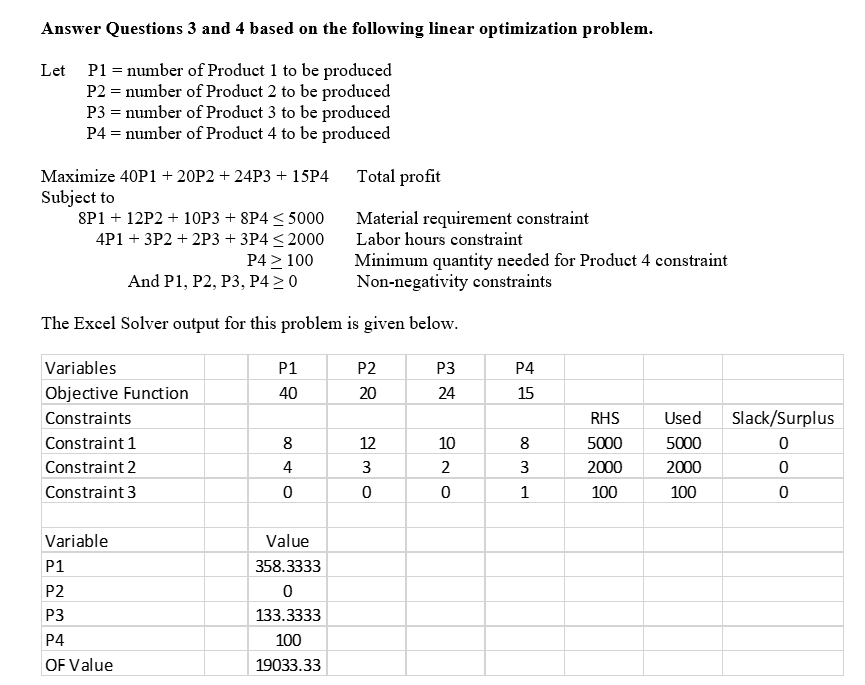 Solved Answer Questions 3 and 4 based on the following | Chegg.com