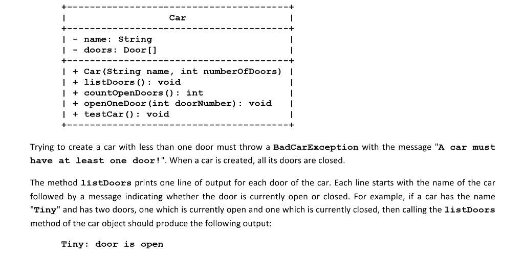 Question 1 Create a class Door with the following UML | Chegg.com