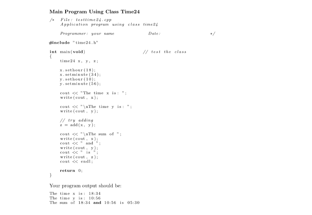 1. Complete the implementation of the class time24 as | Chegg.com