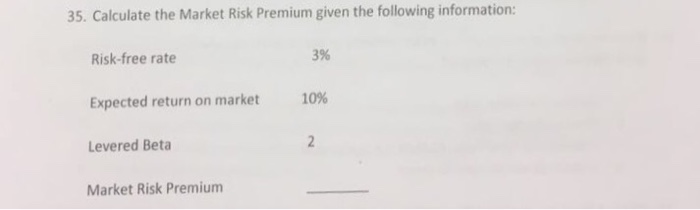 Solved 35. Calculate the Market Risk Premium given the | Chegg.com