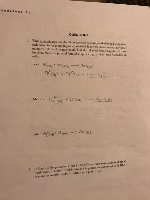 Solved BORATORY 33 QUESTIONS 1. Write net-ionic equations | Chegg.com