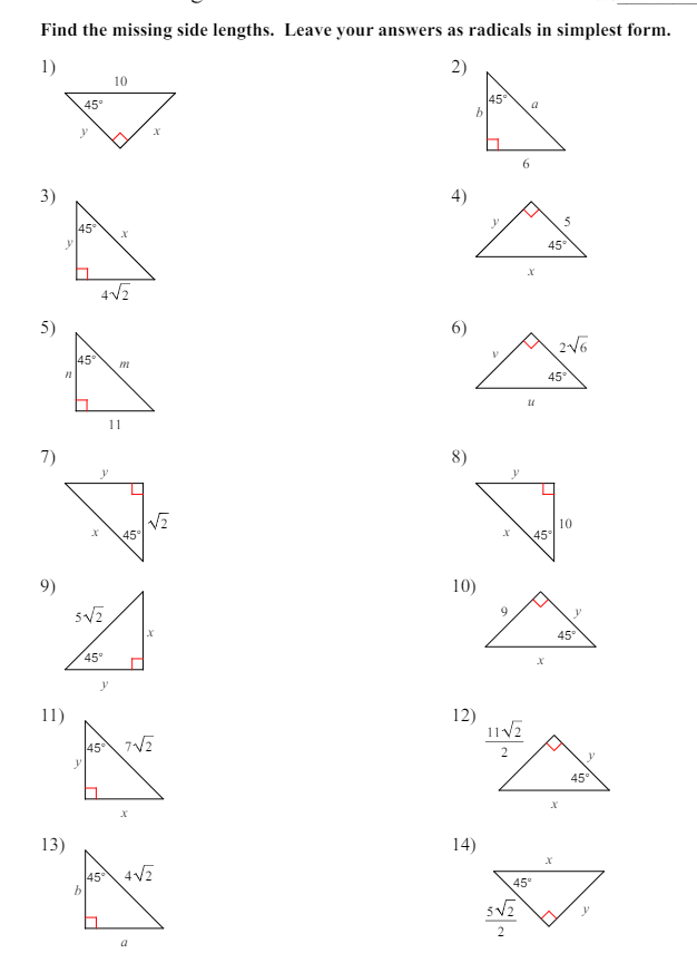 Solved Find the missing side lengths. Leave your answers as | Chegg.com