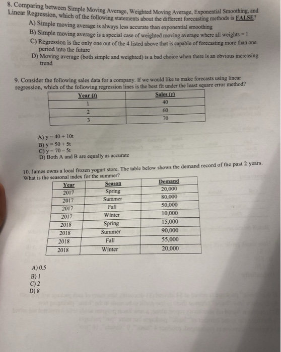 Solved 8. Comparing between Simple Moving Average. Weighted | Chegg.com