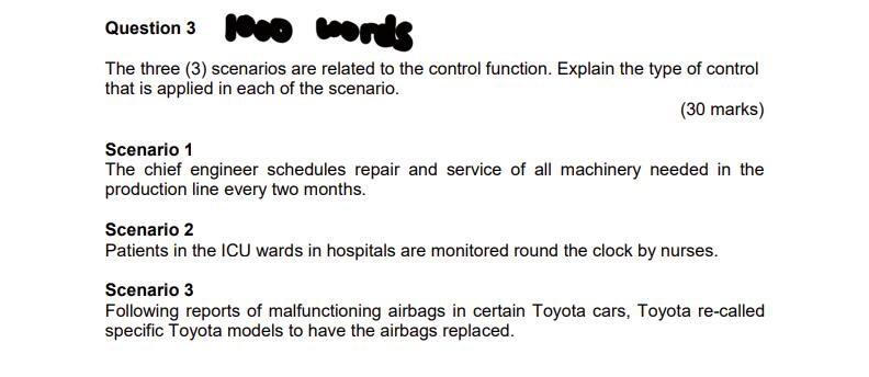 Solved Question 3 The three (3) scenarios are related to the | Chegg.com