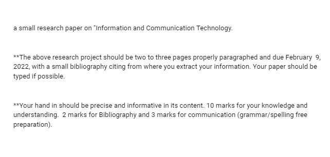 Solved a small research paper on Information and | Chegg.com