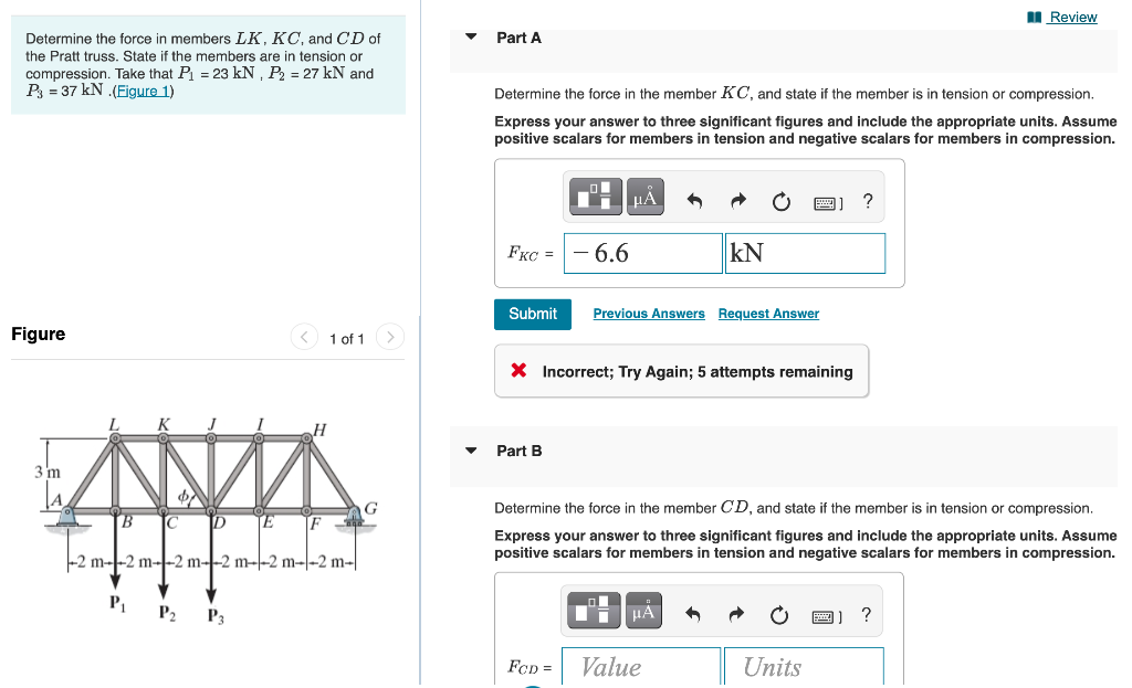 Solved II Review Part A Determine the force in members LK, | Chegg.com