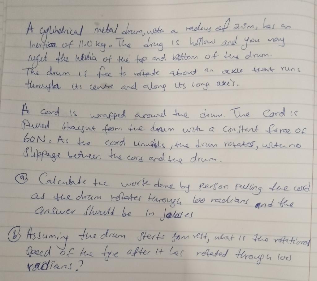 Solved axle that runs axes. А has A cylindrical metal drum, | Chegg.com