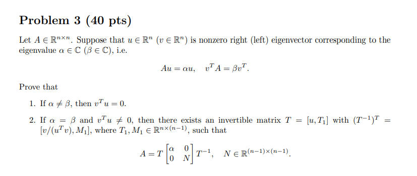 Solved Let A in Rn\times n. ﻿Suppose that u in Rn (v in | Chegg.com