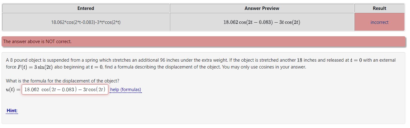 Solved A 8 pound object is suspended from a spring which | Chegg.com