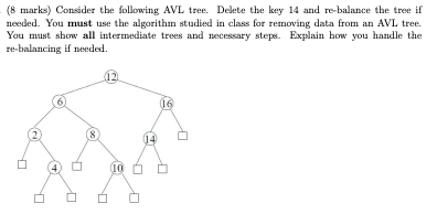 Solved (8 marks) Consider the following AVL tree. Delete the | Chegg.com