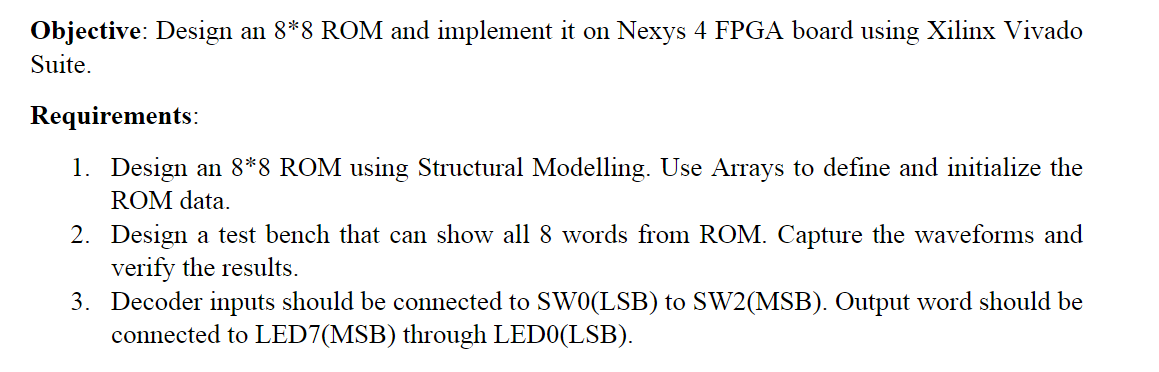 Solved Objective: Design an 8∗8 ROM and implement it on | Chegg.com